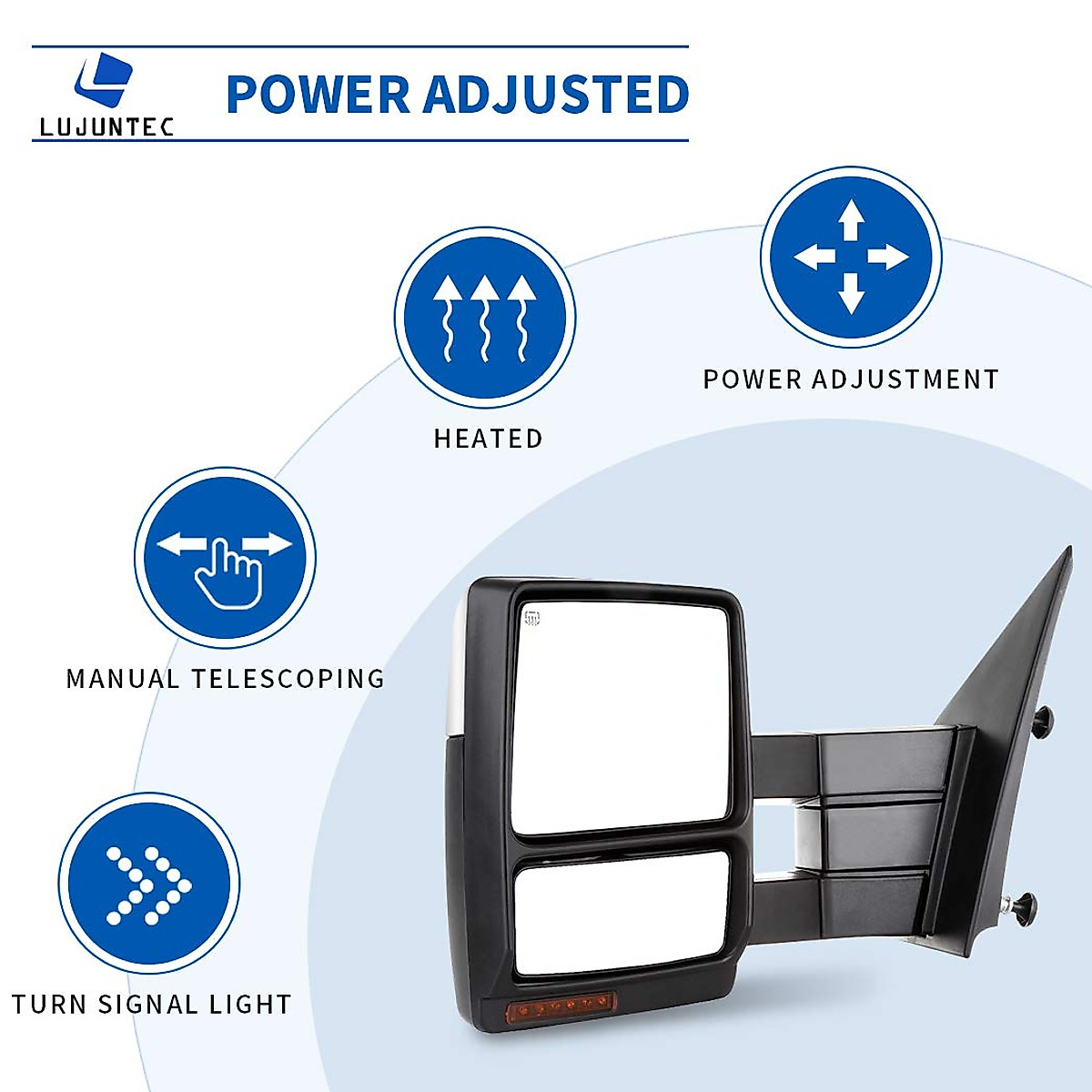 LUJUNTEC Tow Mirrors Replacement fit for 2004-2015 For Ford For F-150 Pickup Truck Pickup Towing Mirrors Driver Left and Passenger Right Side Power Adjusted Heated Turn Signal Light Chrome