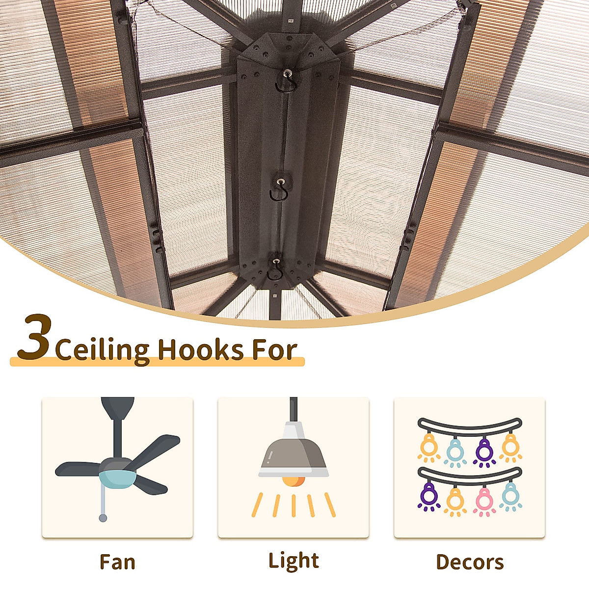 Domi 10' X 12' Hardtop Gazebo, Permanent Outdoor Gazebo with Polycarbonate Double Roof, Aluminum Gazebo Pavilion with Curtain and Net for Garden, Patio, Lawns, Deck, Backyard, Wood Looking