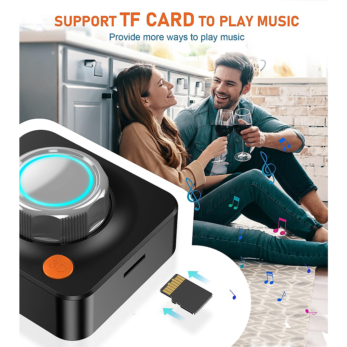 KAIY Bluetooth Audio Receiver, 3D Surround HiFi Music Streaming, 3.5mm AUX, Optical, Coaxial, TF Card Compatible, 33ft Range, No Battery