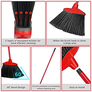 WILLBOND 20 Pcs Heavy Duty Broom Outdoor Indoor Commercial Angle Brooms Bulk for Courtyard Garage Lobby Mall Market Floor Home Kitchen Room Office Pet Hair Rubbish 54 Inch (Red)