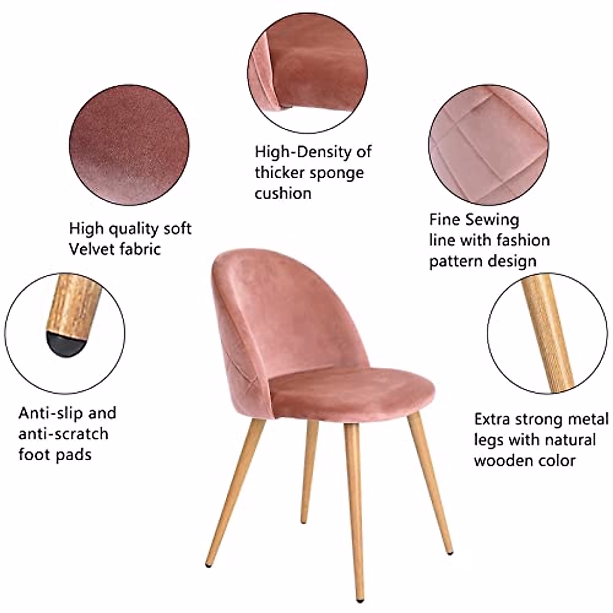 ExAchat A Set of 2/4/6 Velvet-Backed upholstered Dining Chairs with a Simple and Stylish Design, which can Perfectly Match Your Dining Room, Living Room or Bedroom. (2, Pink)