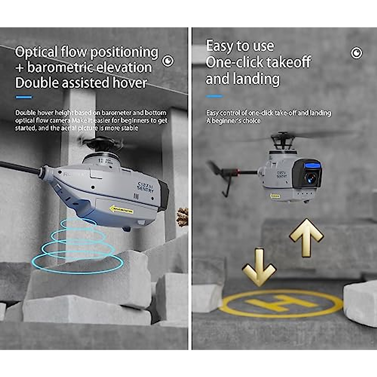 UJIKHSD RC Drone (AI Smart Version) Single Propeller Without Ailerons With 90° Adjust Camera 6-axis Gyro Stabilization 5G Optical Flow RC Airplane Altitude Hold Girls Adults