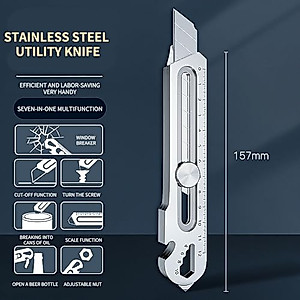 Cutter Knife18 MM Heavy Multi-Purpose Utility Knife Stainless Steel Utility Knife Retractable Box Cutter Robust Carpet Knife Retractable Design Comfortable Handle
