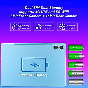 Honio HD Tablet, 7000mAh 10 Inch Office Tablet Octa Core CPU Dual Camera for Travel (US Plug)