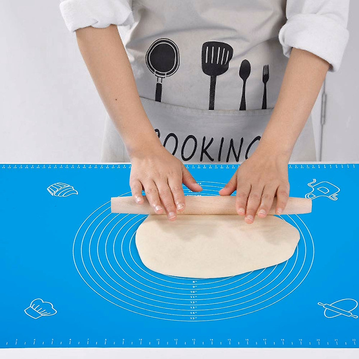 Silicone Dough Mats, Non-Slip Pastry Mats Kneading Mat with Scales Measurement Large Non Stick Kitchen Baking Mat for Rolling Kneading Dough 50 * 70 cm (Blue)