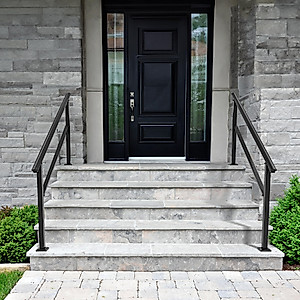 YITAHOME Handrails for Outdoor Steps, 5-6 Step Stair Railing Outdoor 63.4" Length Black, Porch Wrought Iron Railing Adjustable Angle Safety Handrails for Balconies, Parks, Residential Steps (1 Pack)