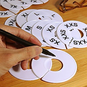 eBoot 40 Pieces Round Clothing Dividers Rack Size Closet Dividers White and Black with Marker Pen, Blank and Size XXS to XXL