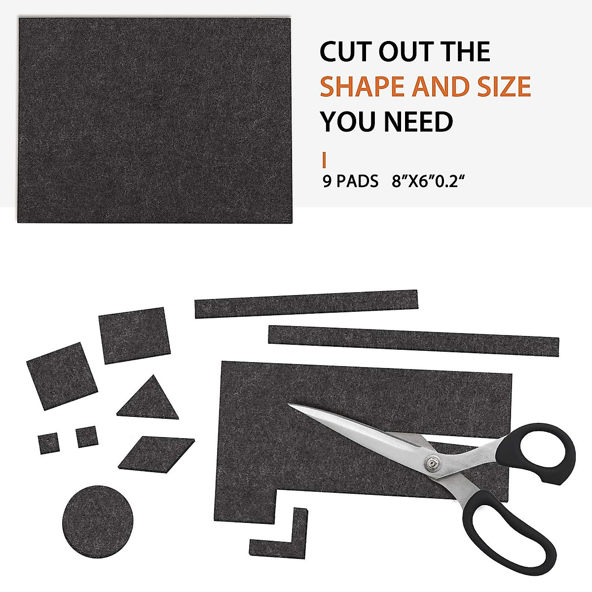 Furniture Pads 9 Pieces 8" x 6" x 1/5" Furniture Felt Pads Self Adhesive, Cuttable Felt Chair Pads, Anti Scratch Floor Protectors for Furniture Legs Hardwood Floor, Black