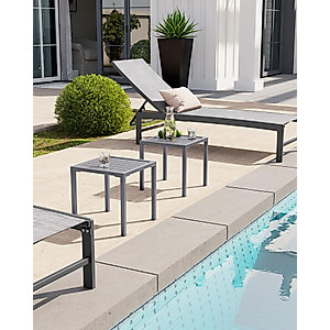 Crestlive Products Aluminum Outdoor Side Table Set of 2, Pool Lounge Chair Side Table, Weather Resistant Small Square Coffee End Table for Patio, Yard, Garden, Porch, Deck, Outdoor