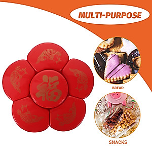 Yardwe Snack Box Candy Dish Chinese Snacks Storage Box Dried Fruit Box Rotating with 6 Compartments and Lid Chinese New Year Wedding Party Decoration