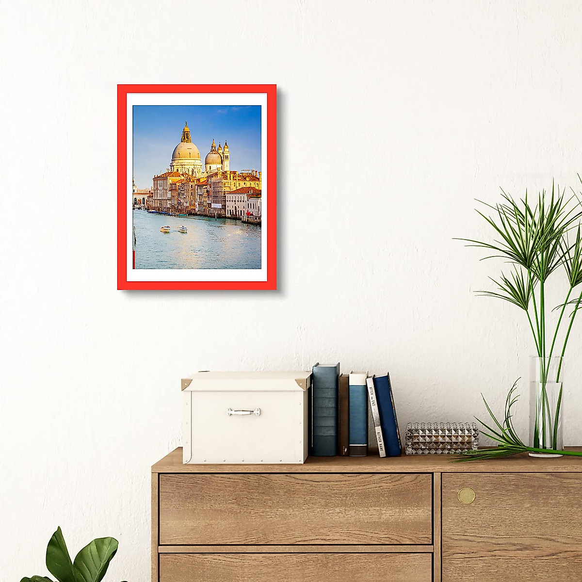 wyooxoo Picture Frame 12x16 inches, Red Solid Wood, High Definition PlexiGlass, Matted, Wall Mount or Tabletop, Ideal for Grandparents Day, Birthday, Graduation