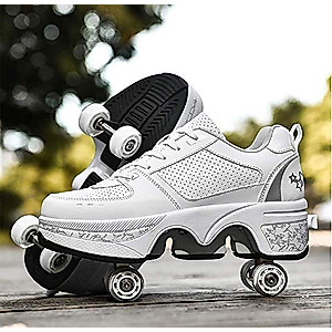 LDTXH Multifunctional Roller Skates Shoes Deformation Automatic Walking Shoes with Double-Row Deform Wheel Adult Children's Skating Shoes,5.5