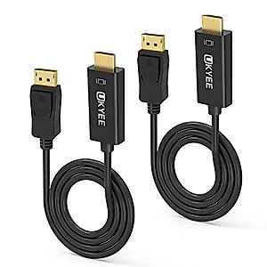 UKYEE Disiplay Port to HDMI Cable 3ft 2-Pack, Disiplay Pot(DP) to HDMi 3 Feet Male to Male Cord Converter for PCs to HDTV, Monitor, Projector