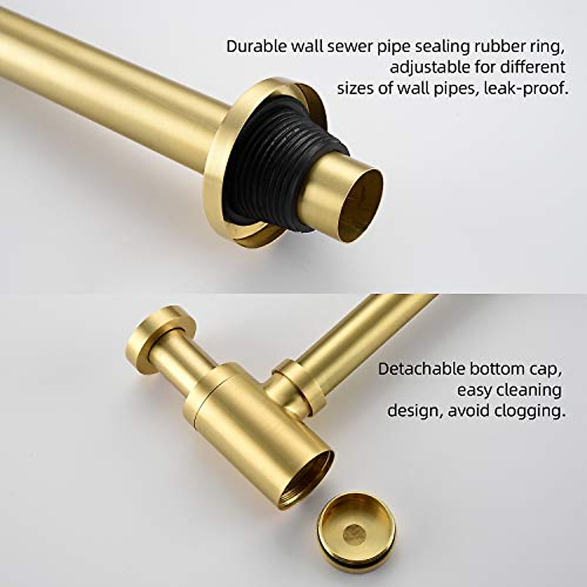 Miraga Bathroom Sink Stopper P-Trap Complete Set Adjustable 1-1/4 Sink Drain Kit Tube Solid Brass Bottle Trap w/Pop Up Drain Stopper Set, Overflow Version, Brushed Gold