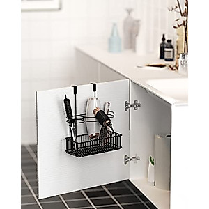 ULG Hair Dryer Holder, Hair Tools Organizer, 3 Adjustable Heights, Hair Care & Styling Tool Holder for Bathroom, Over Cabinet, Wall-Mounted, for Hair Dryer, Curling Wand, Hair Straightener, Black