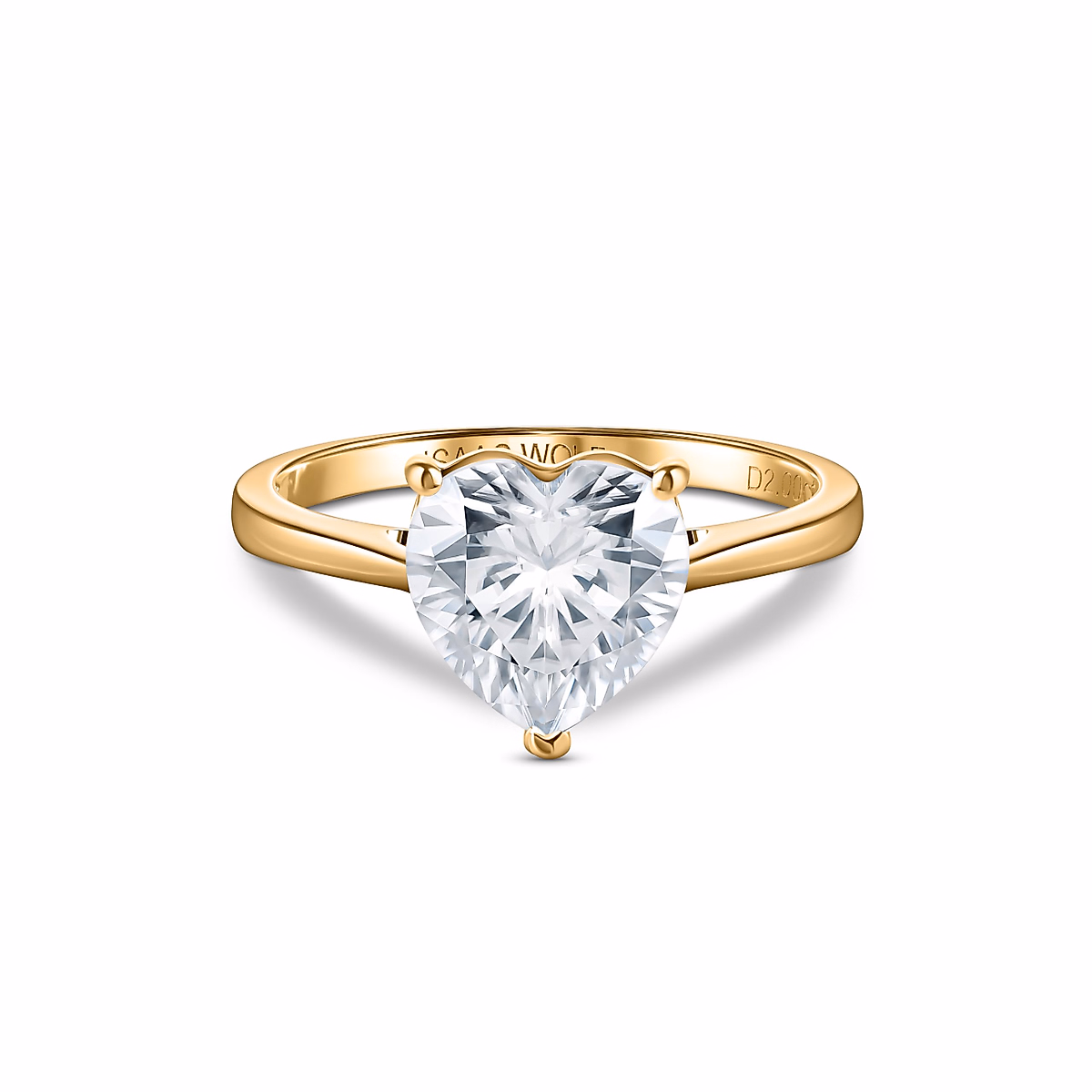ISAAC WOLF Heart Shape 2 Carats in 14k Solid Gold Genuine Flawless Moissanite Diamond Solitaire Proposal Valentine Gift Ring 14k Solid White, Yellow OR Rose GOLD (Yellow Gold, 7)
