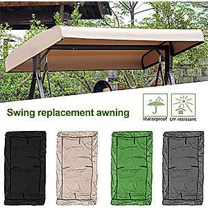BTURYT Replacement Canopy for Swing,Outdoor Swing Canopy Replacement Porch Top Cover Seat, 3 Seater Waterproof Top Cover for Patio Swing Garden Swing, Black