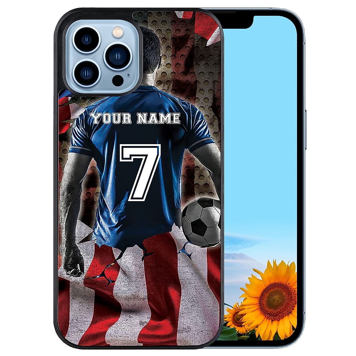 Personalized Soccer Football Player Name Number America Flag Design Rubber Cover Phone Case for Google Pixel 4/4A/4XL/5/5XL/6/6 PRO/7/7 Pro Custom Soccer Phone Case