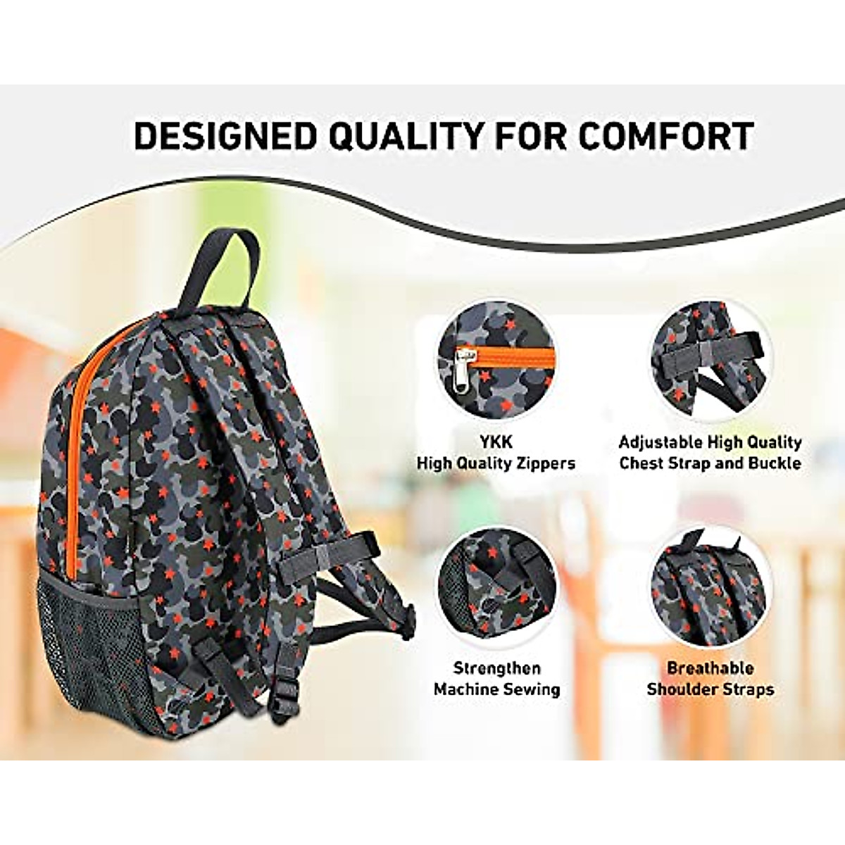 Hugger Mountaineer Backpack Lightweight Toddler Preschool Backpack for Boys ,Girls,school backpacks for kids bookbag for boy 6-8 (Desert Star Camouflage )