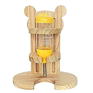 Water Bottle with Anti-Tipple Wood Holder 80ml Small Pet Auto Water Dispenser for Gerbil Cage Water Bottle with Stand for Guinea Pigs Small Pets Hamster Rodents