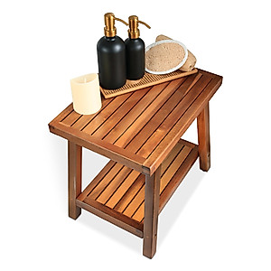 Shower Stool Bench Chair Waterproof with Storage Shelf for Shaving Legs, Spa, Bath Seat in Bathroom, Inside Shower Bench for Adults Seniors Elderly, Outdoor Side Table, Patio, Pool, Porch End Table