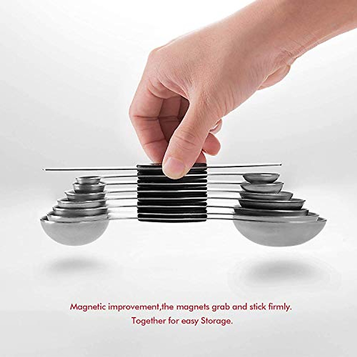 EDELIN Measuring Cups and Magnetic Measuring Spoons Set, Stainless Steel 5 Cups and 7 Spoons and 1 Levele (13set)