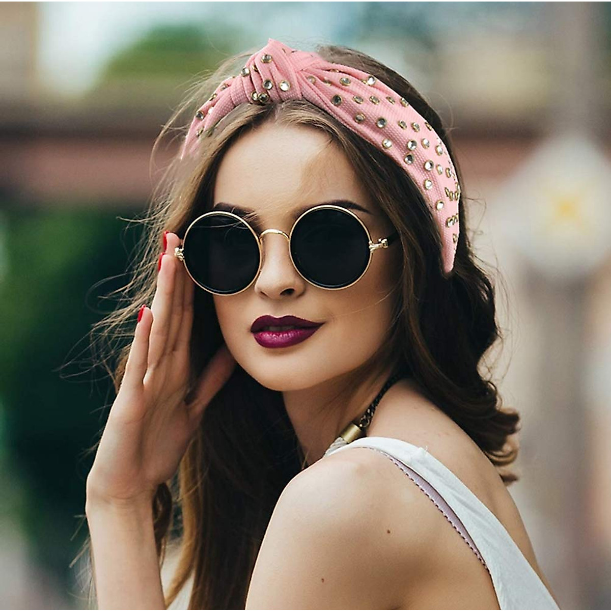 Pearl Knotted Headbands for Women Hair Twist Rhinestone Top Knot 2PCS Wide Band Fashion Cute Studs Hair Hoop Headbands For Adult Girl Vintage Hairband