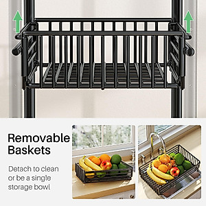 Kitchen Microwave Stand Shelf - 4 Tiers Metal Bakers Rack with Casters, Coffee Bar Station with Storage, Black