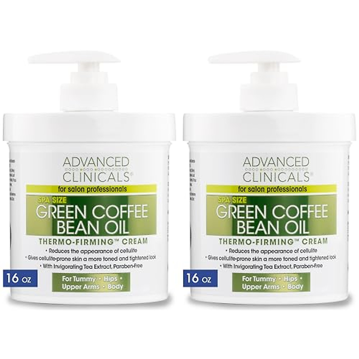 Advanced Clinicals Thermo-Firming Green Coffee Bean Moisturizer Body Cream | Anti Cellulite Caffeine Firming Lotion For Legs, Arms, & Body | Skin Care Products | Aging Skin Tightening Cream, 2-Pack