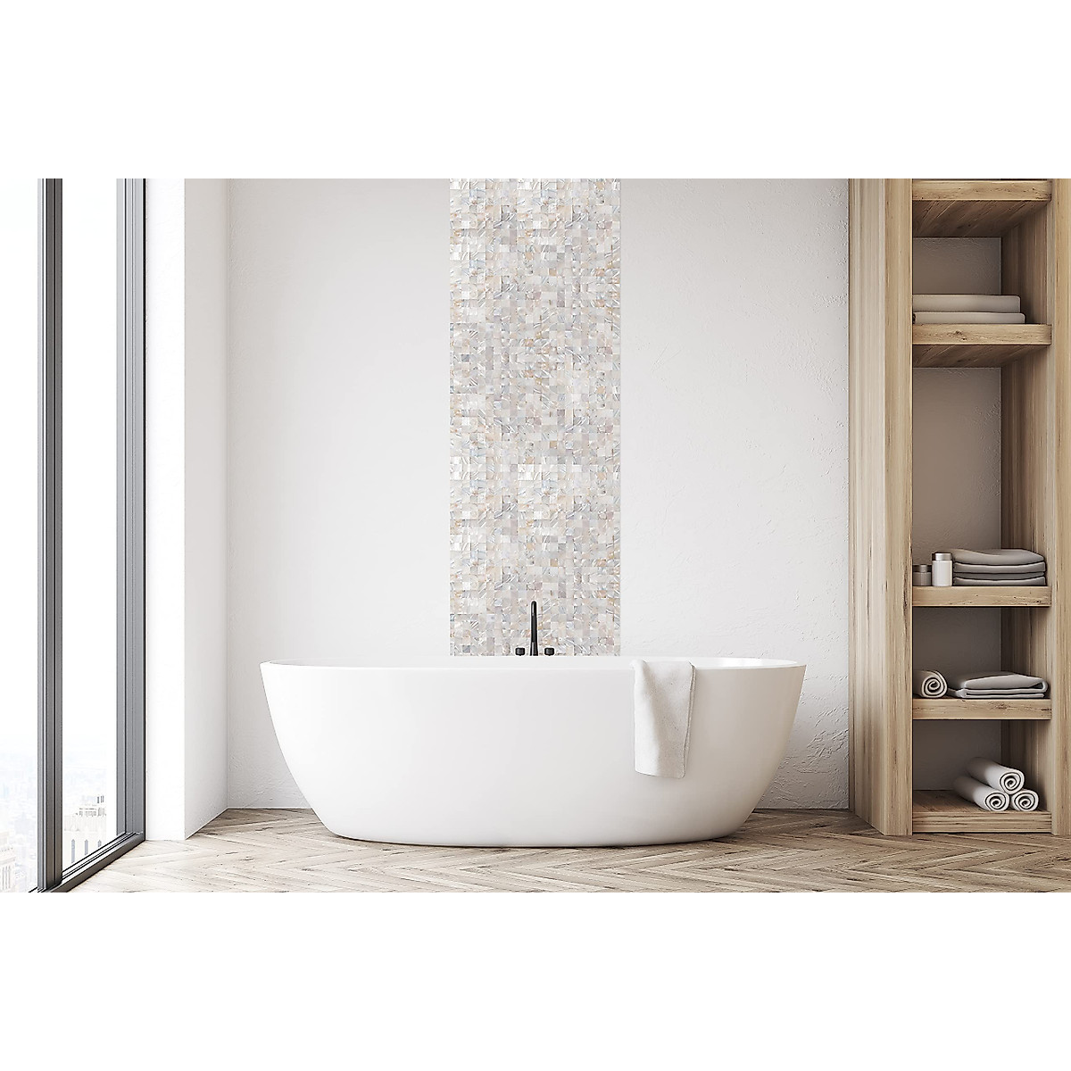 KASARO Peel and Stick Backsplash Shell Tiles, Mother of Pearl Mosaic Self Adhesive Tiles for Kitchen Wall Bathroom Bedroom Decor, Natural, 10-Sheet