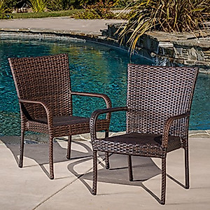 Set of 2 Stackable Outdoor Brown Wicker Dining Chairs