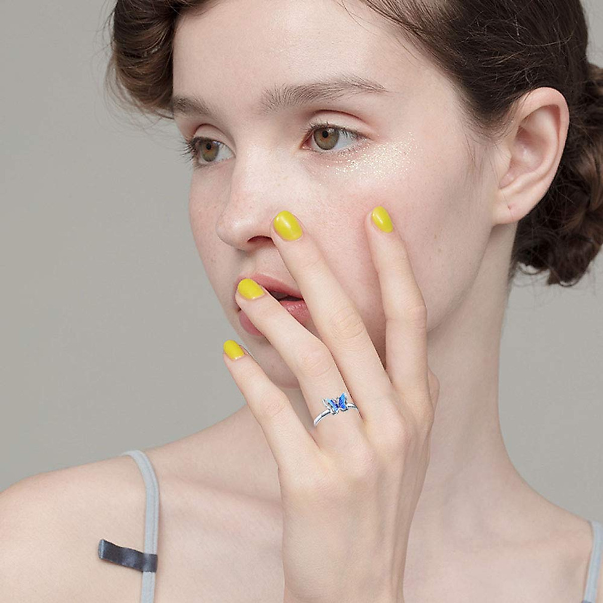 CHENGHONG Butterfly Ring 925 Sterling Silver Stereoscopic Nature Butterfly Jewelry for Mom Minimalist Animal Statement Promise Engagement Wedding Ring for Women,Sizes 7-9 (8)