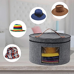 Memfish Hat Box-Hat Boxes for Women Storage Travel Hat Box Large Round Hat Carrier Case Organizer Wide-Brim Cowboy Men Cowboys Caps Clothes Closet Storage Foldable Hat Box with Lids(Grey)