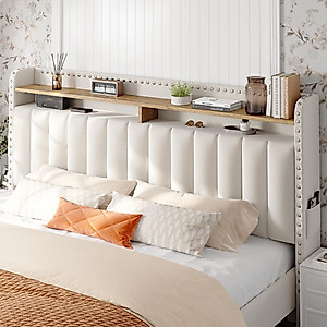 EnHomee Queen Bed Frame with Headboard and Storage, Upholstered Queen Bed Frame with Storage, Queen Size Bed Frame with 2 Drawers, Queen Size Bed Frame with Storage, NO Noise,No Box Spring Needed