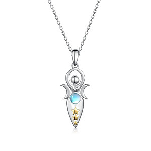 CVRAVO Triple Moon Goddess Necklace Sterling Silver Moonstone Moon Pendant Necklace Pagan Wiccan Magic Amulet Jewelry Gifts For Women