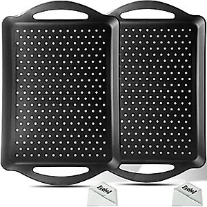 ECOIOU Non Slip Food Serving Tray with Handles, 2-Pack Rectangle Anti-Slip Non-Toxic Dishwasher Safe Tray for Snack Fruit Dessert Breakfast Drink (Black)