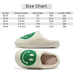 Retro Fuzzy Face Slippers Women Men Non-Slip Couple Style Casual Smiley Face Slippers Retro Soft Fluffy Warm Home Lightweight Slip-on Cute Cozy Indoor Outdoor Memory Foam Face Slippers (Green, 7.5)
