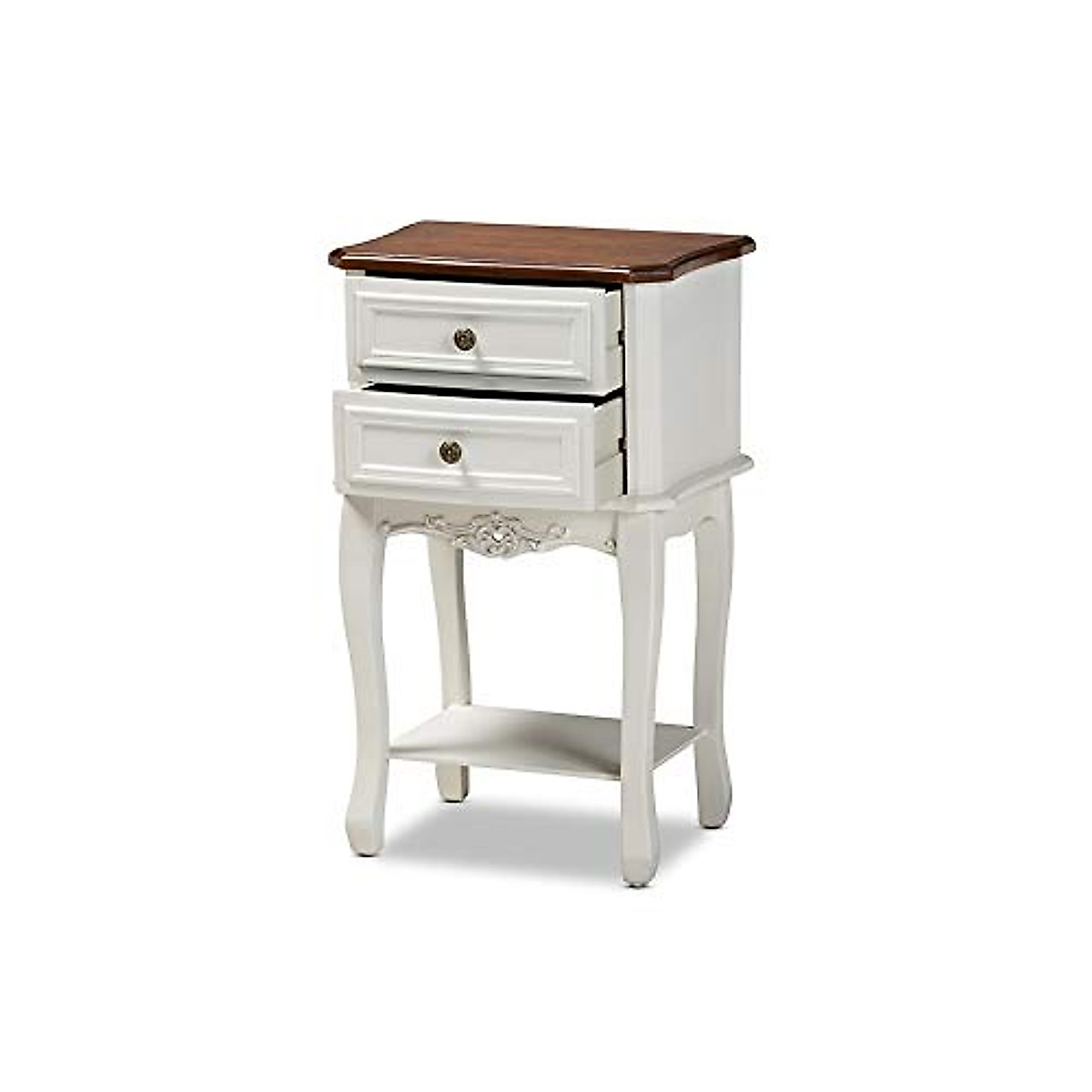 Baxton Studio Darla Classic and Traditional French White and Cherry Brown Finished Wood 2-Drawer Nightstand