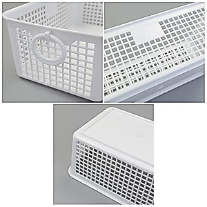 Sandmovie Rectangular Desktop Storage Basket, Plastic Storage Baskets, White, 6-Pack