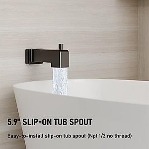 Kedra Slip On Diverter Tub Spout, 5.9 Inch Bathtub Spout with Diverter, Replacement Bath Tub Faucet for 1/2" Copper Water Tube, Matte Black