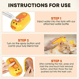 Cat Steam Brush, 3 In 1 Self-Cleaning Steam Cat Brush for Shedding with Release Button, Cat Deshedding Hair Brush with Steam for Long & Short Haired Cats and Dogs, Removes Tangled and Loose Hair