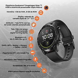 Ticwatch Pro 3 Ultra GPS Smartwatch Qualcomm SDW4100 and Mobvoi Dual Processor System Wear OS Smart Watch for Men Fatigue Assessment 3-45 Days Battery NFC Mic Speaker iOS Android Compatible