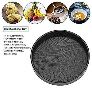 Watris Veiyi Round Shape Solid Wood Serving Tray, Wooden Tea Coffee Snack Tray, Food Meals Serving Plate with Raised Edges, Black Decorative Tray for Home Restaurant Office Teahouse(27cm)