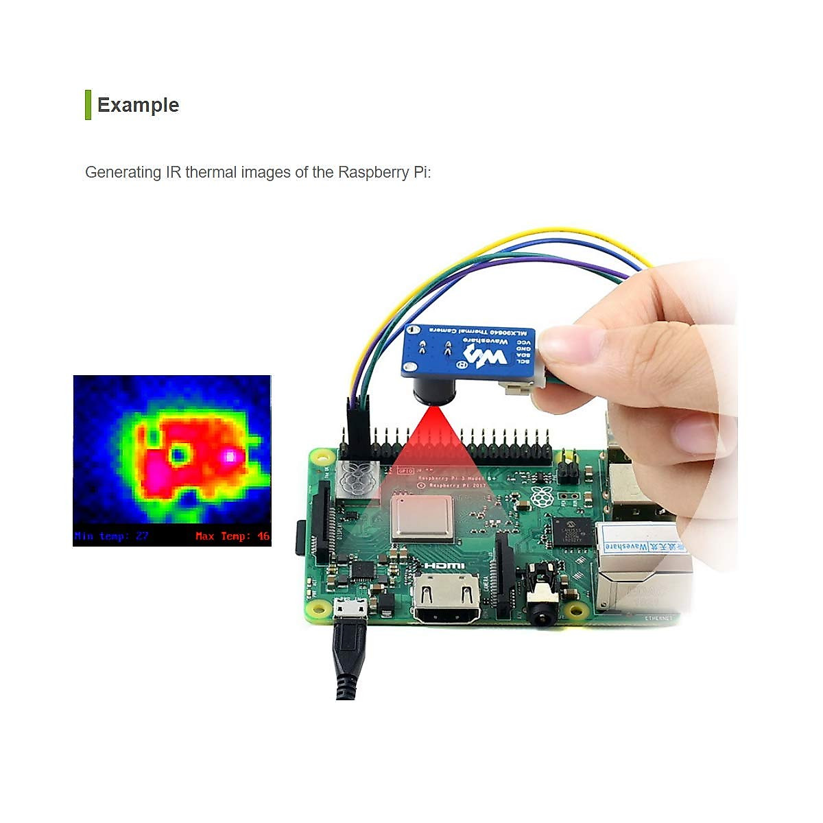 MLX90640 IR Array Thermal Imaging Camera Module 32×24 Pixels 55° Field of View Camera with I2C Interface for Raspberry Pi/Arduino(ESP32)/STM32