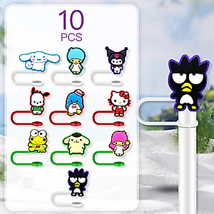 10Pcs Cartoon Straw Cover Cup for Tumbler Cup, 10mm Cartoon Drinking Straw Topper, Reusable Protectors Straw Tips Lids for Cup Accessories (10Pcs Animal 10mm)