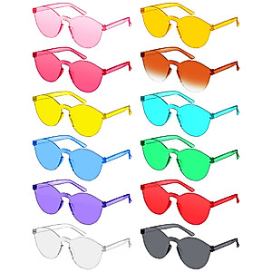 12 Pack Colored Glasses Round Rimless Sunglasses Transparent Candy Colored Sunglasses Tinted Eyewear Cool Sunglasses (Multi Color)