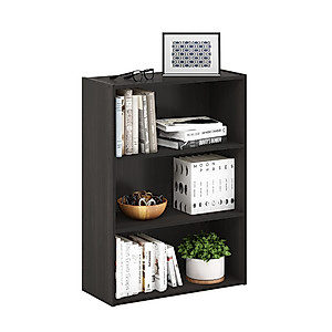 Furinno Jaya Simple Home 3-Tier Adjustable Shelf Bookcase, Black Pasir 3-Tier Open Shelf Bookcase, Espresso