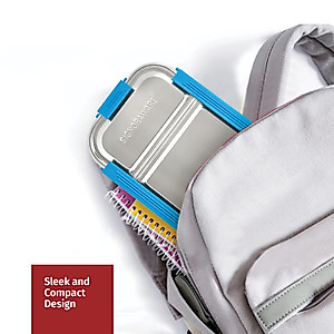 Signoraware Stainless Steel Bento Box For Men, Blue, 34 Oz, Leakproof Between 2 Compartments, Portion Control, Easy To Carry