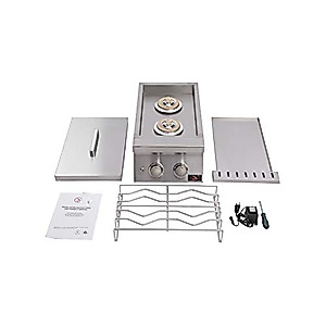 Bonfire Outdoor Kitchen Built-in Double Side Burner for BBQ Island, Includes Natural Gas Kit, 304 Stainless Steel, CBADSB