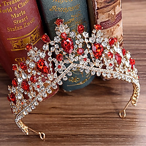 nihngvjm Bridal Crown European Red Green Crystal Big Crown Headwear Bridal Wedding Hair Accessories Jewelry Bride Tiaras Princess Crowns Headdress Tiara for Women (Size : Silver Blue)
